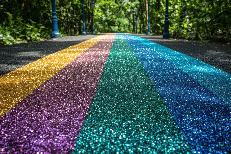 Vibrant Rainbow Path through Lush Forest Stock Illustration ...