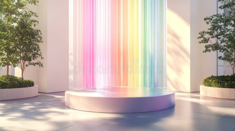 Vibrant Rainbow Podium Stands Majestically in Modern Space Stock ...