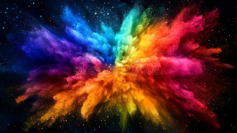 Vibrant Rainbow Powder Explosion Against Black Background Stock ...