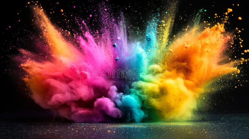 Vibrant Rainbow Powder Explosion Against Black Background Stock ...