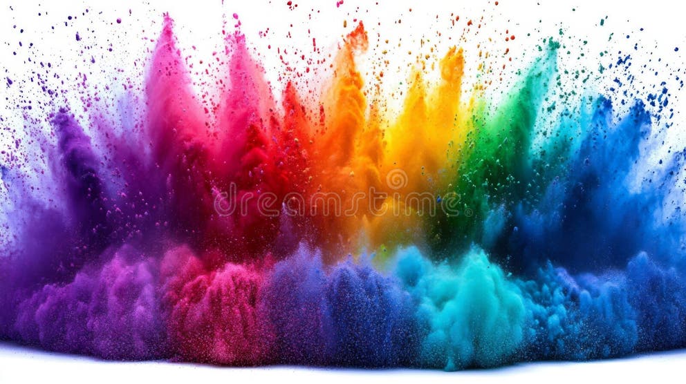 Vibrant Rainbow Powder Explosion Against White Background Stock ...