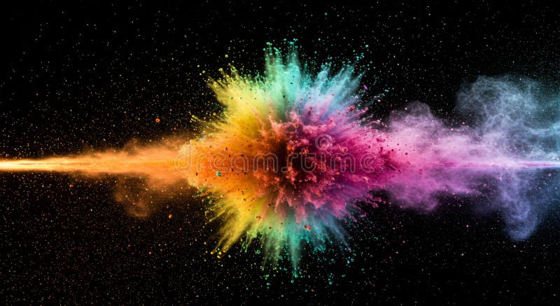 Vibrant Rainbow Powder Explosion on Black Background Stock Illustration ...