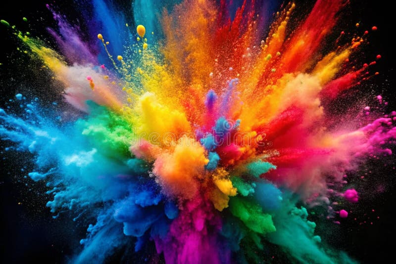Vibrant Rainbow Powder Explosion on Black Background Stock Image ...