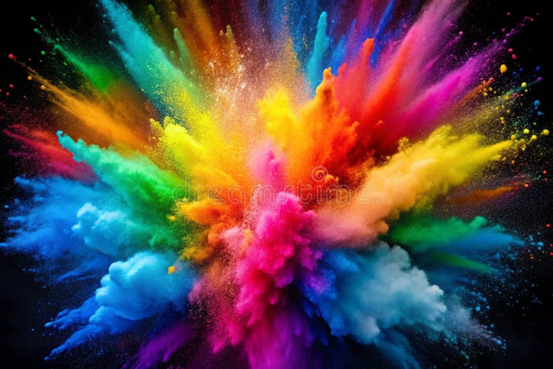Vibrant Rainbow Powder Explosion on Black Background Stock Image ...
