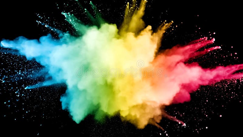 Vibrant Rainbow Powder Explosion with Studio Light Effect on Black ...