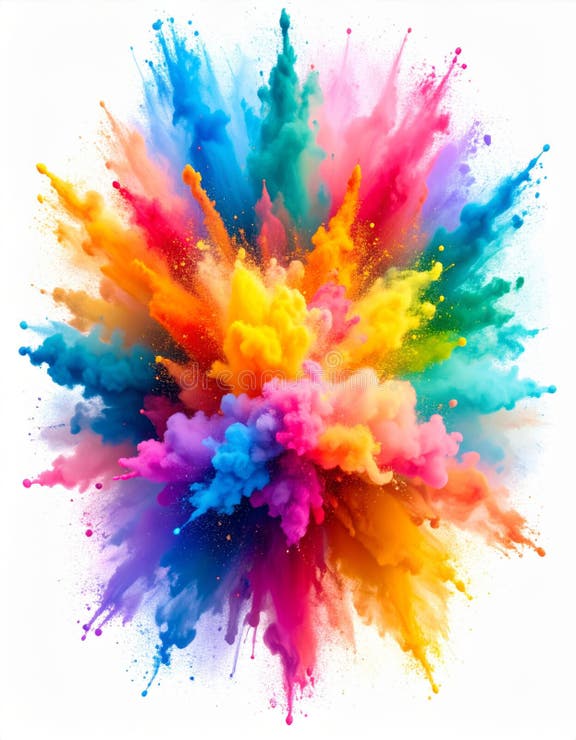 Vibrant Rainbow Powder Explosion on White Background Stock Illustration ...