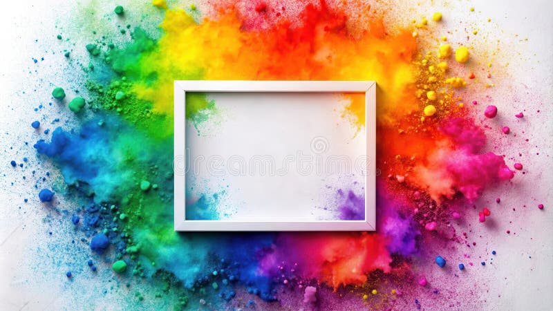 Vibrant Rainbow Powder Explosion with White Frame for Design ...
