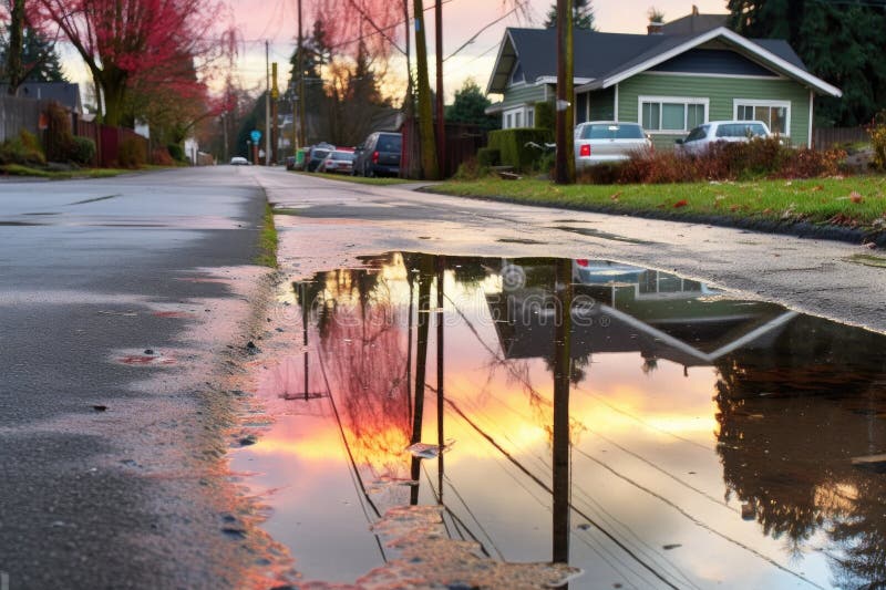 Vibrant Rainbow Reflected in a Puddle after Rain Stock Illustration ...