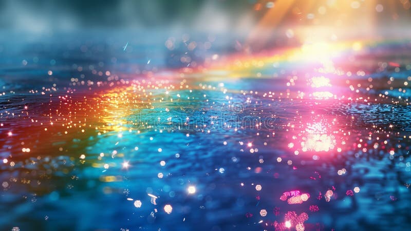 Vibrant Rainbow Reflections on Rainy Surface during Late Afternoon ...