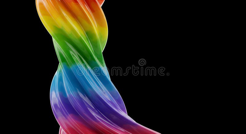 Twisted Rainbow Colored Ribbon Against Black Background for Art and ...