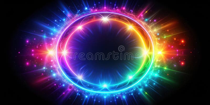 Vibrant Rainbow Ring of Light with Sparkling Dust and Glowing Rays ...