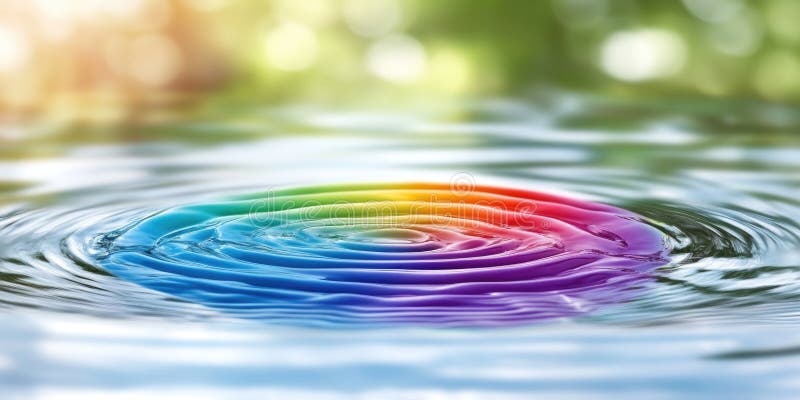 Vibrant Rainbow Ripple on Calm Water Surface Under Sunlight Stock Illustration - Illustration of ...