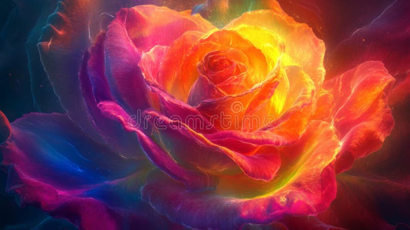 Vibrant Rainbow Rose: Abstract Digital Art Stock Illustration ...