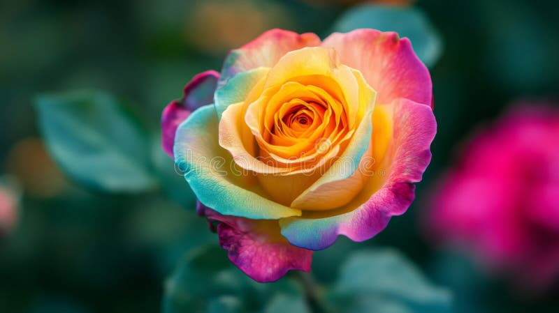 Vibrant Rainbow Rose Close Up Stock Illustration - Illustration of ...