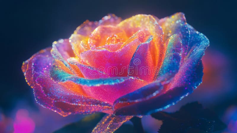 Vibrant Rainbow Rose with Dew Drops Stock Illustration - Illustration ...