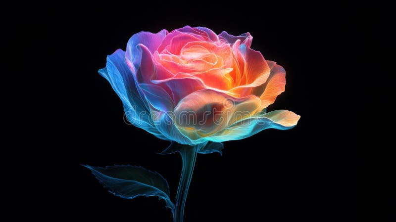 Vibrant Rainbow Rose Digital Art on Dark Background Stock Illustration ...