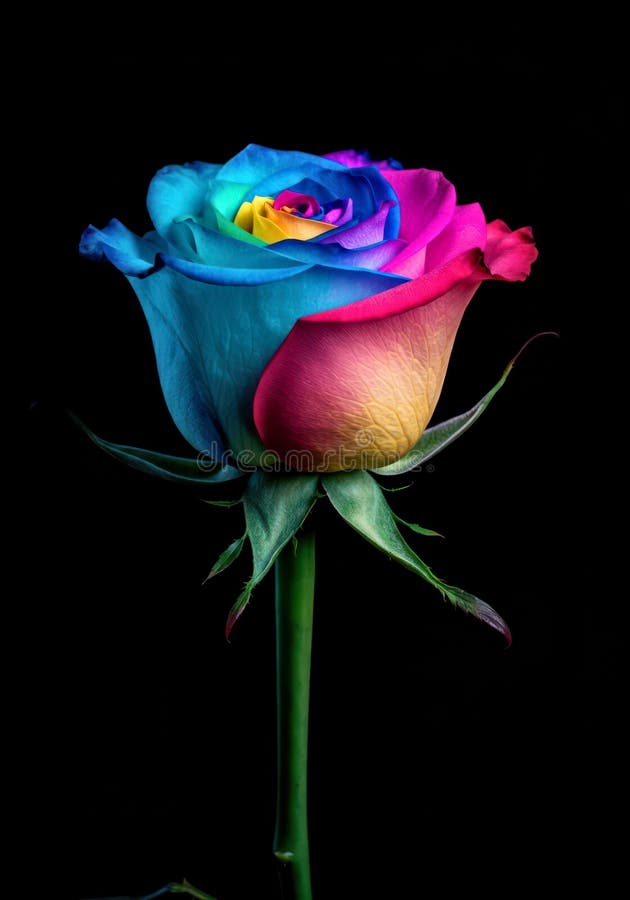 Vibrant Rainbow Rose: a Stunning Display of Colorful Petals Stock Illustration - Illustration of ...