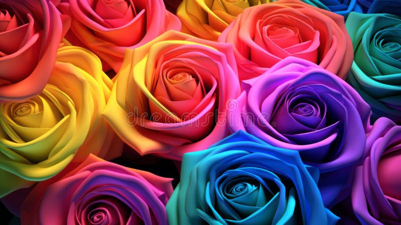 Vibrant Rainbow Roses Wallpaper with Cosmic Color Scheme Stock ...