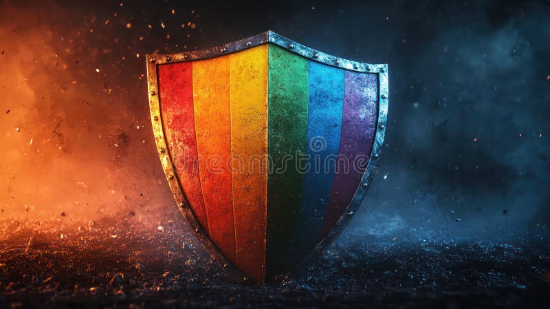 Vibrant Rainbow Shield Symbolizes Proud Defense Against Adversity Stock ...