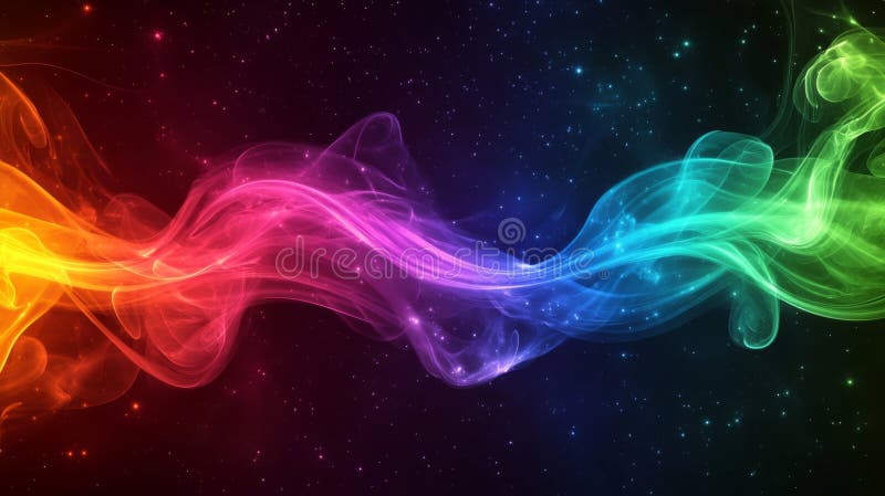 Vibrant Rainbow Smoke Wave in Cosmic Space Stock Illustration ...