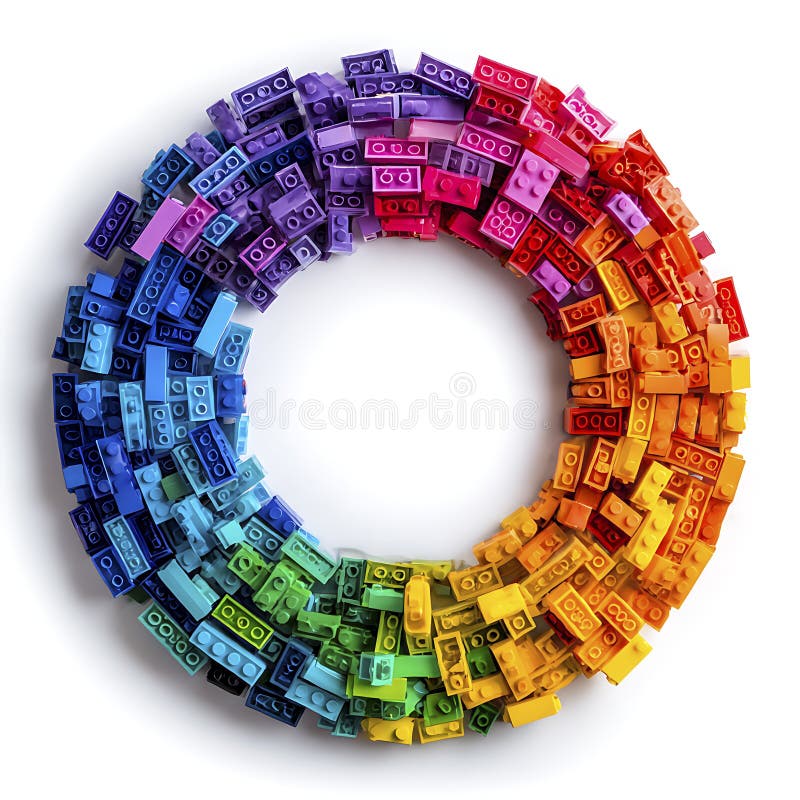 Vibrant Rainbow Stackable Plastic Toy Bricks Forming Circular Pattern ...