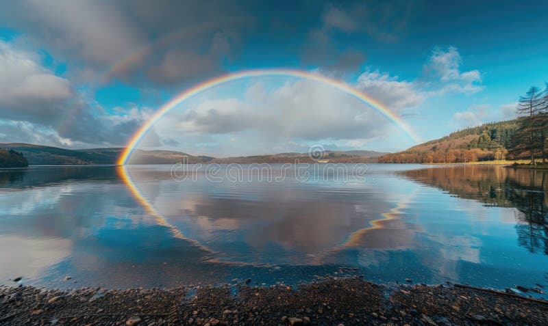 A Vibrant Rainbow Stretching Across the Sky after a Passing Rain Shower Stock Photo - Image of ...