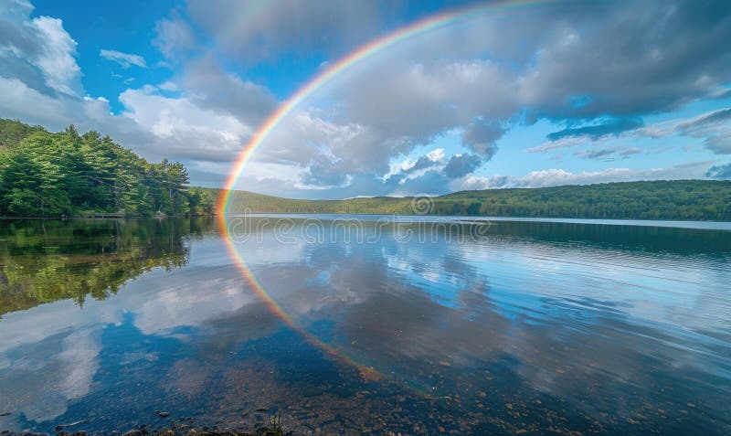 A Vibrant Rainbow Stretching Across the Sky after a Passing Rain Shower Stock Photo - Image of ...