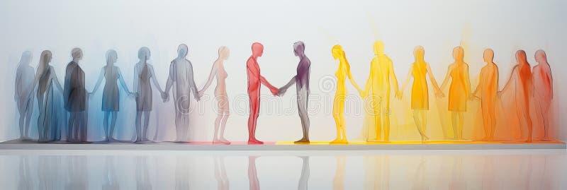 Vibrant Rainbow and Subtle Grey Figures Holding Hands in Unity on White ...