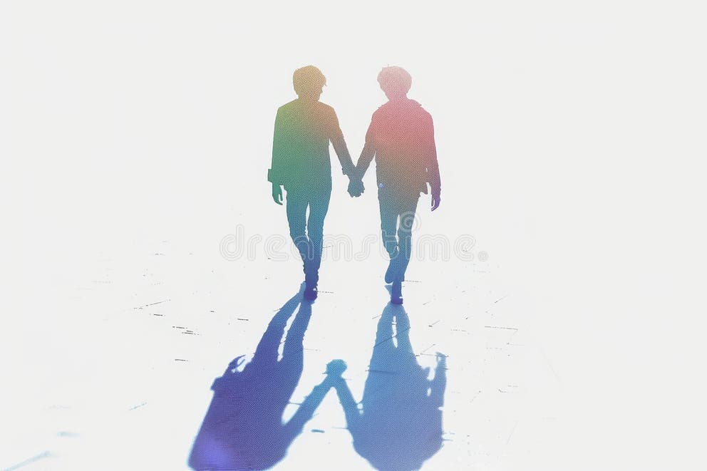 Vibrant Rainbow and Subtle Grey Silhouettes Holding Hands in Unity on ...