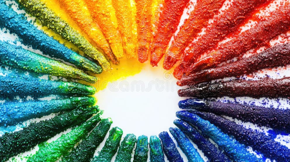 Vibrant Rainbow Sugar-coated Candy Sticks in Circular Display Stock ...