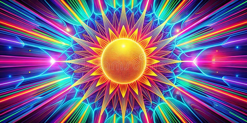 Vibrant Rainbow Sunburst Mandala with Psychedelic Rays of Light ...