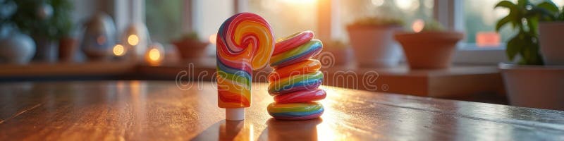 Vibrant Rainbow Sweets on Wooden Table at Sunrise Stock Photo - Image ...