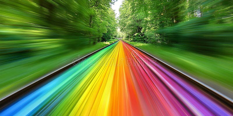 Vibrant Rainbow Train Track Speed Blur Nature Landscape Stock ...