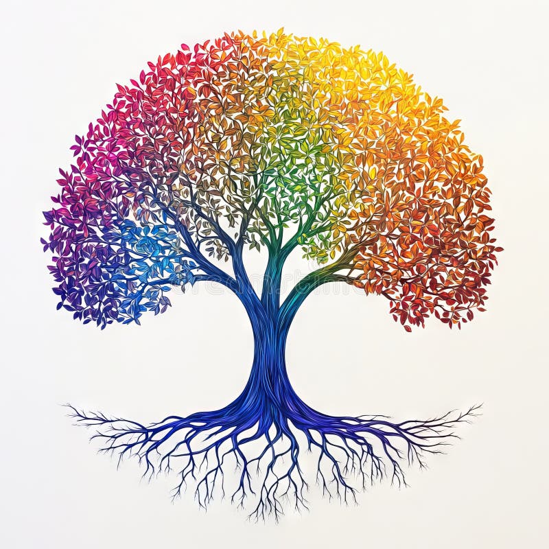 Rainbow Colored Tree of Life on Wood in Round Form. Generative Ai ...