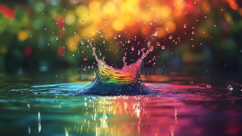 Vibrant Rainbow Water Drop Splash with Bokeh Background Stock Illustration - Illustration of ...