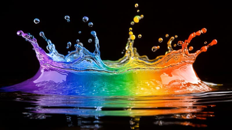 Vibrant Rainbow Water Splash on Black Background Stock Illustration ...