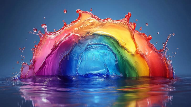 Vibrant Rainbow Water Splash on Blue Background Stock Illustration ...