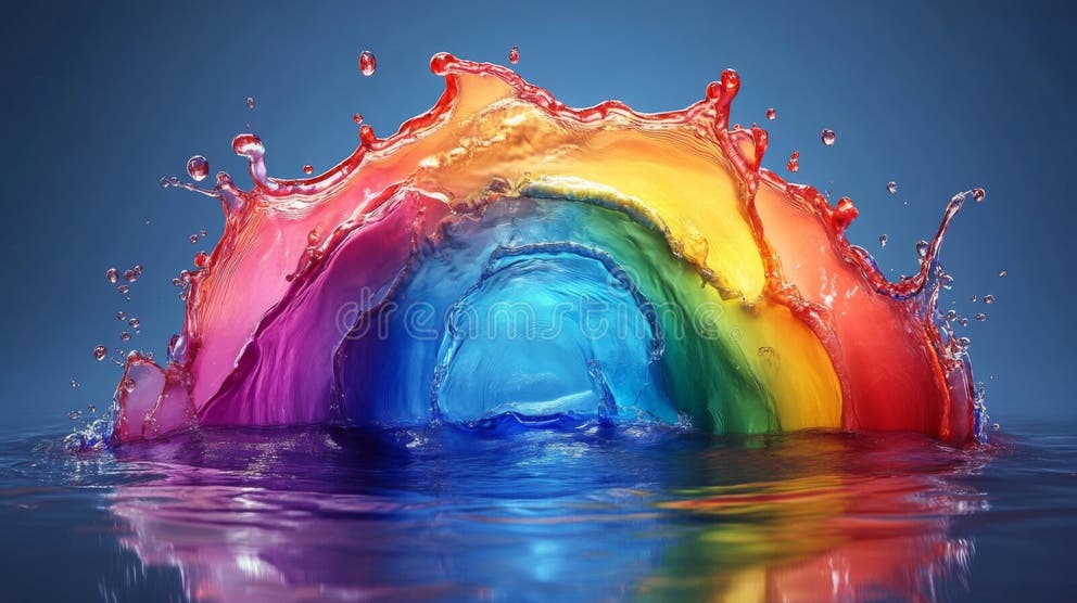 Vibrant Rainbow Water Splash on Blue Background Stock Illustration ...