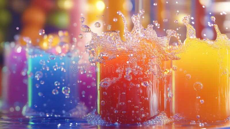 Vibrant Rainbow Water Splash with Colorful Cylinders Stock Illustration ...