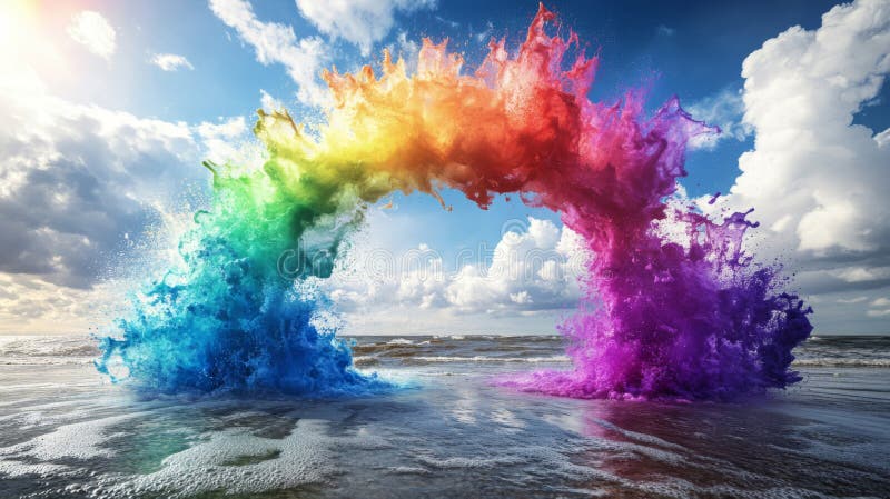 Vibrant Rainbow Water Splash Over Ocean Stock Illustration ...