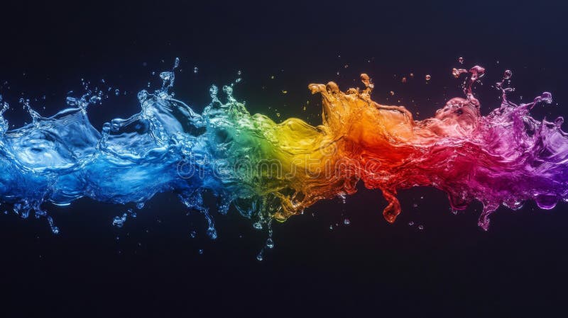Vibrant Rainbow Water Splashes on Black Background Stock Illustration ...