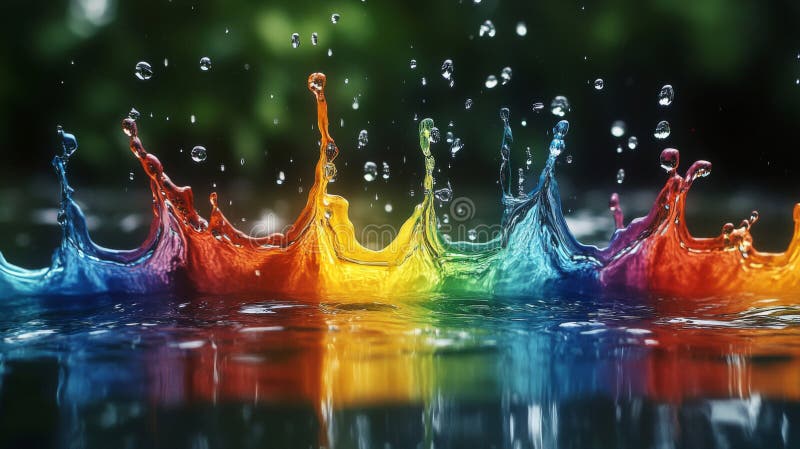 Vibrant Rainbow Water Splashes Reflection Stock Illustration ...
