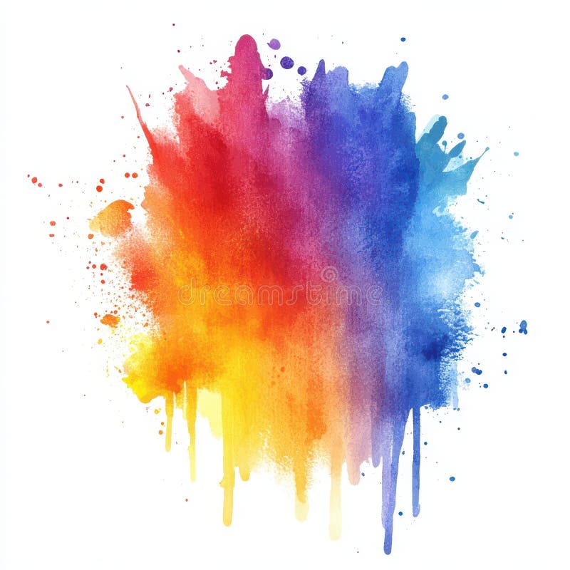 Vibrant Rainbow Watercolor Explosion Dripping Paint Splatter Stock ...