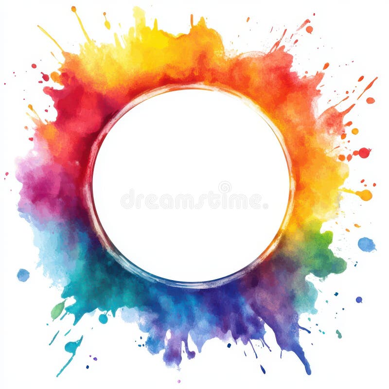 Vibrant Rainbow Watercolor Splash Circle Frame Design Element Stock ...