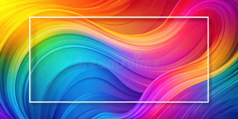 Vibrant Rainbow Wave Abstract Background with a Clean White Rectangular ...