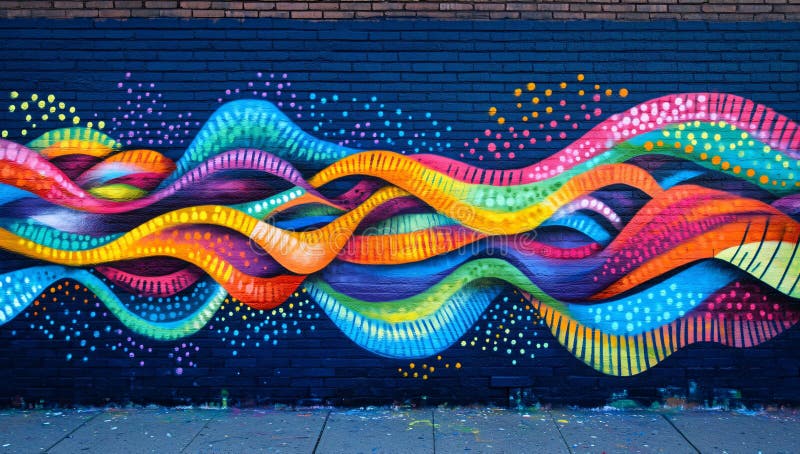 Vibrant Rainbow Wave Graffiti Mural on Brick Wall High Quality Image ...