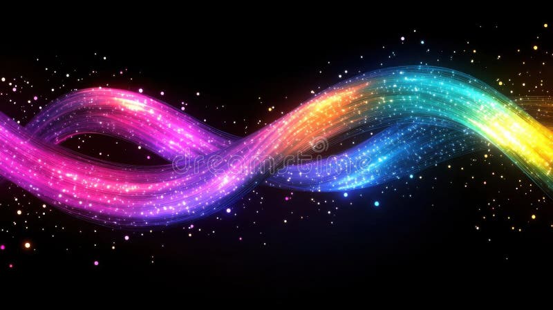 Vibrant Rainbow Waves Dance Across Black Background, Sparkling with ...