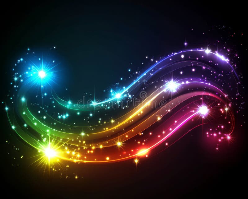 Vibrant Rainbow Waves Featuring Glowing Particles and a Smoky Texture ...