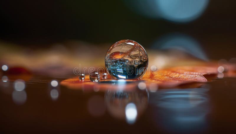 Vibrant Raindrop Sphere Reflects Beauty of Nature Wet Environment ...