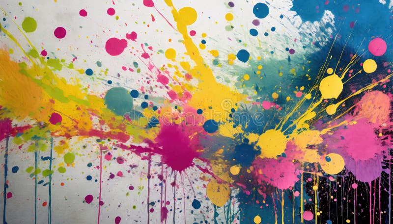 Random Colorful Paint Splatter Against White Wall, for Background Use ...